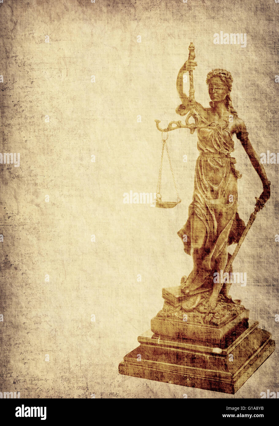 Statue of justice on old paper background, law concept Stock Photo - Alamy