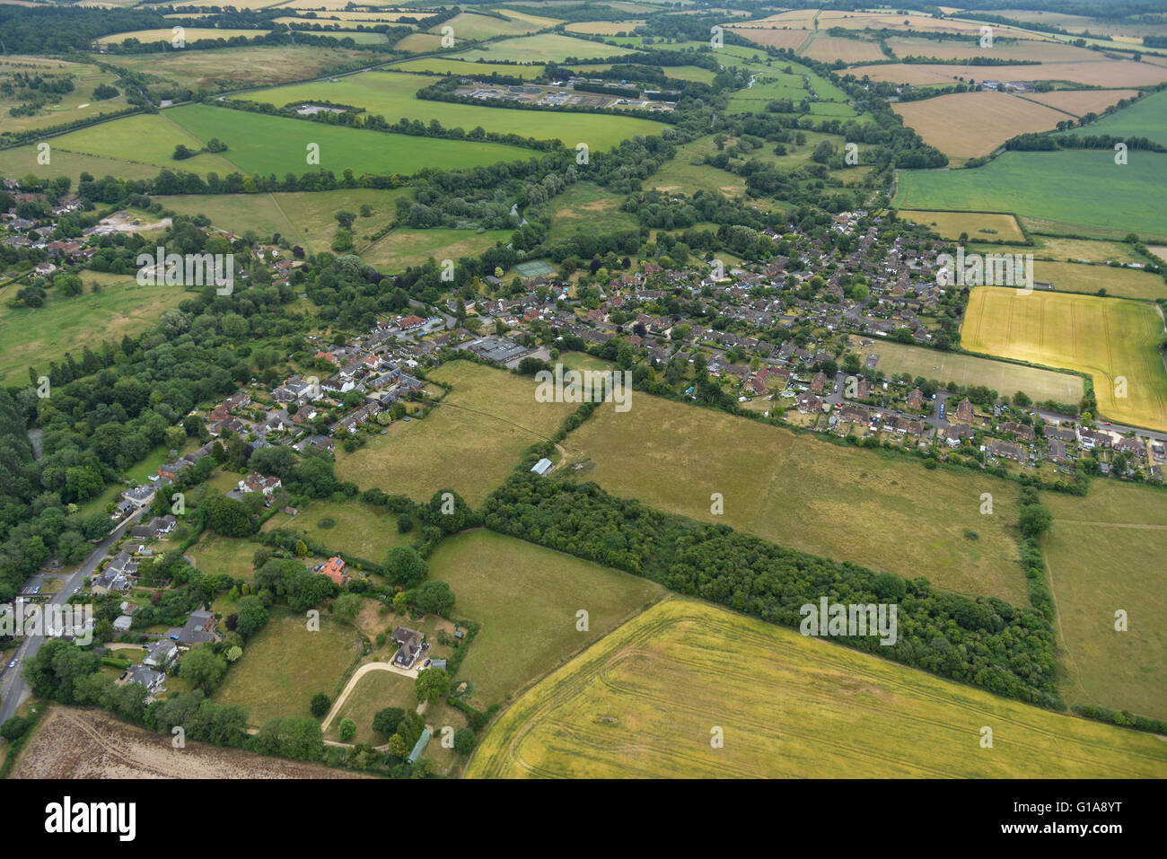 An aerial view of the Hampshire village of Goodworth Clatford Stock ...