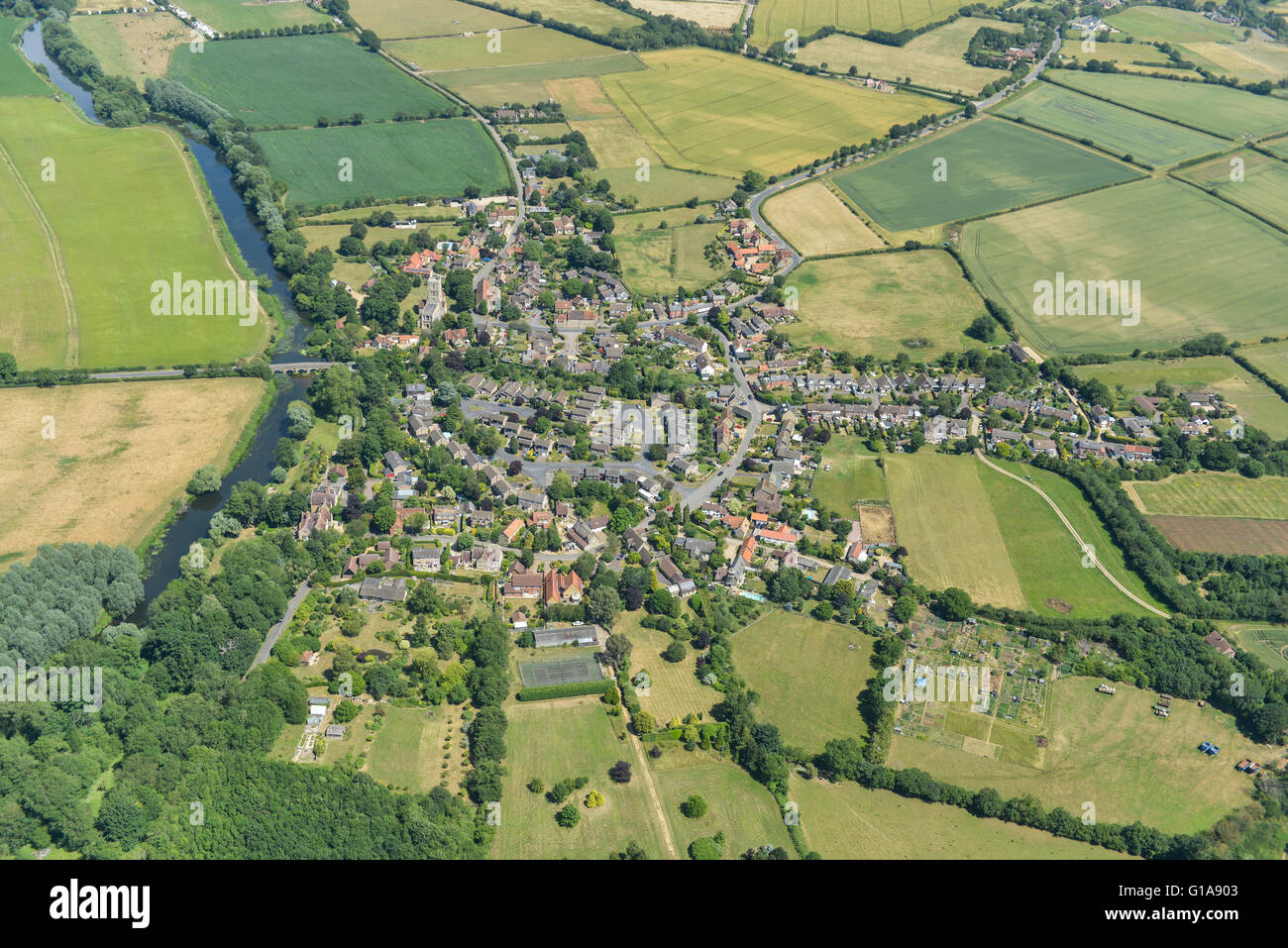 An aerial view of the village of Felmersham and surrounding ...