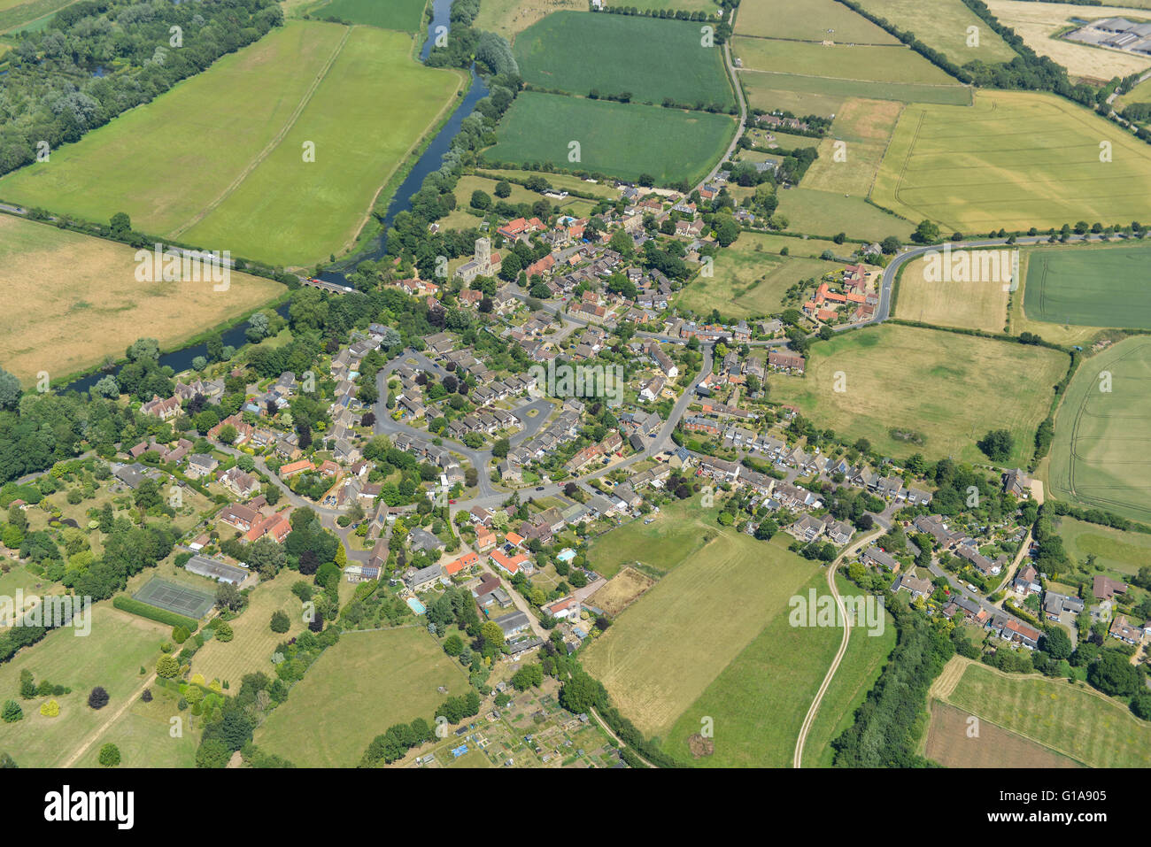 An aerial view of the village of Felmersham and surrounding ...