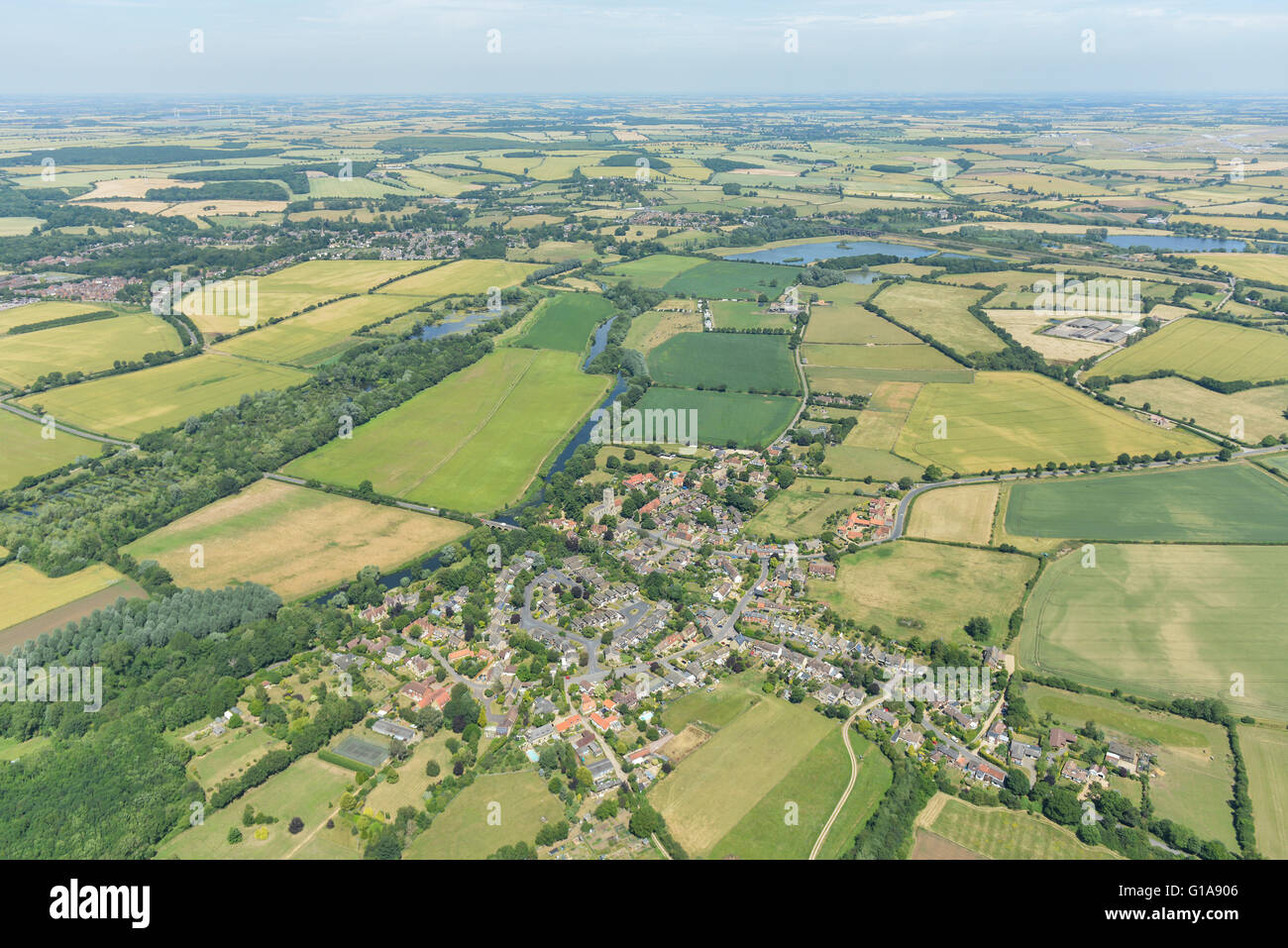 An aerial view of the village of Felmersham and surrounding ...