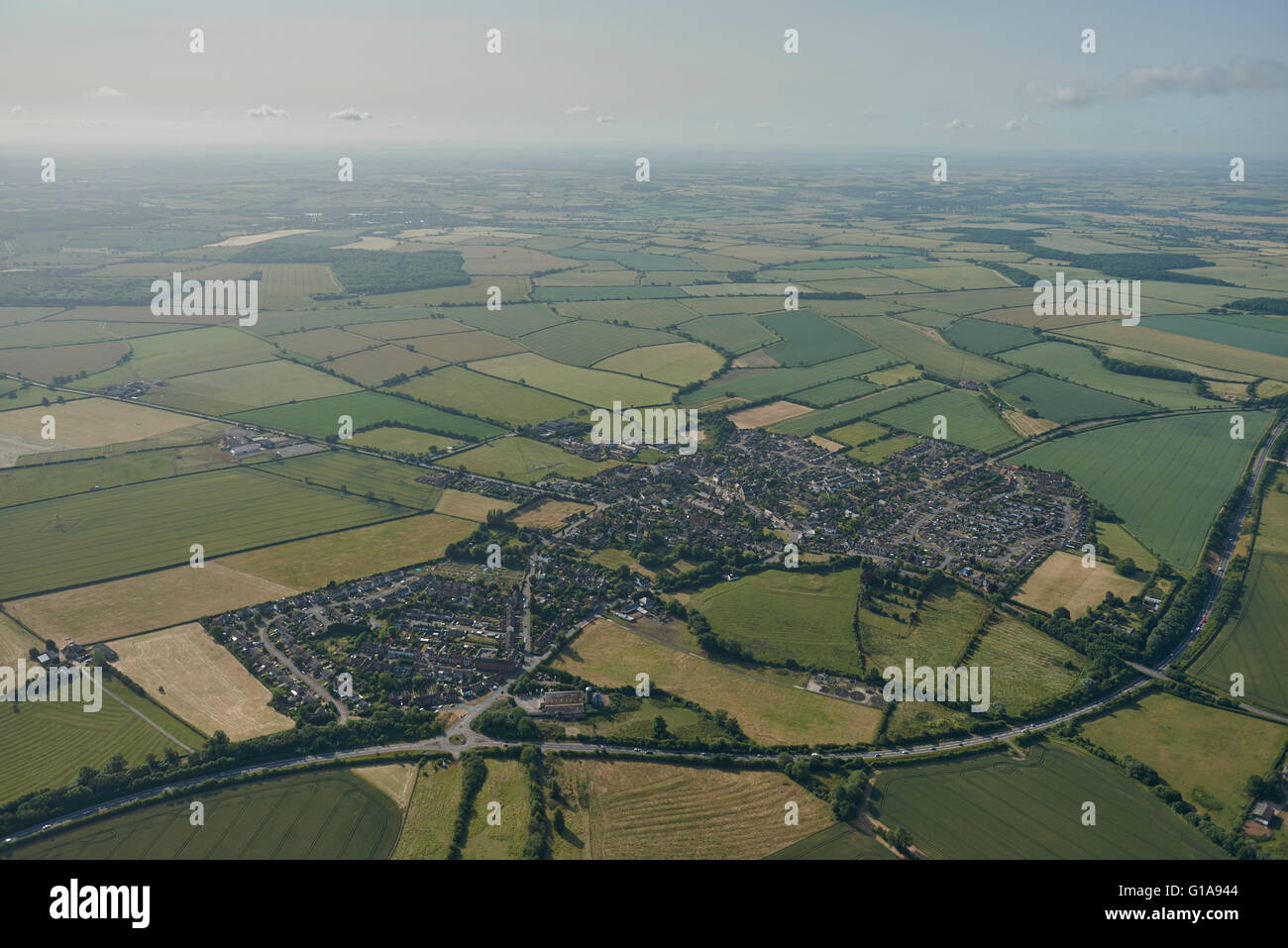 An aerial view of the village of Bozeat and surrounding ...