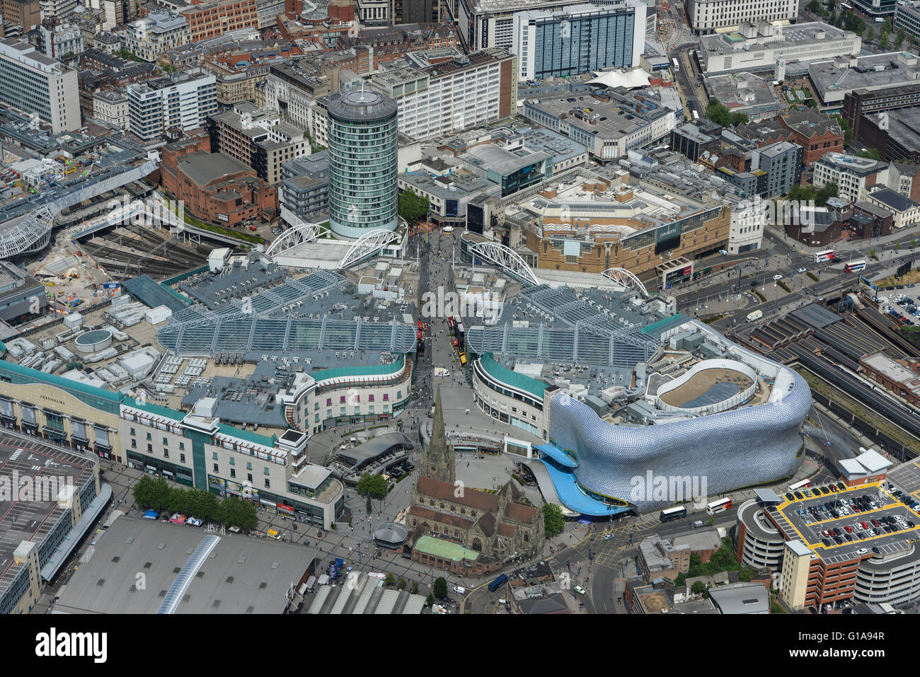 An aerial view of the Bull Ring in Birmingham and immediate ...