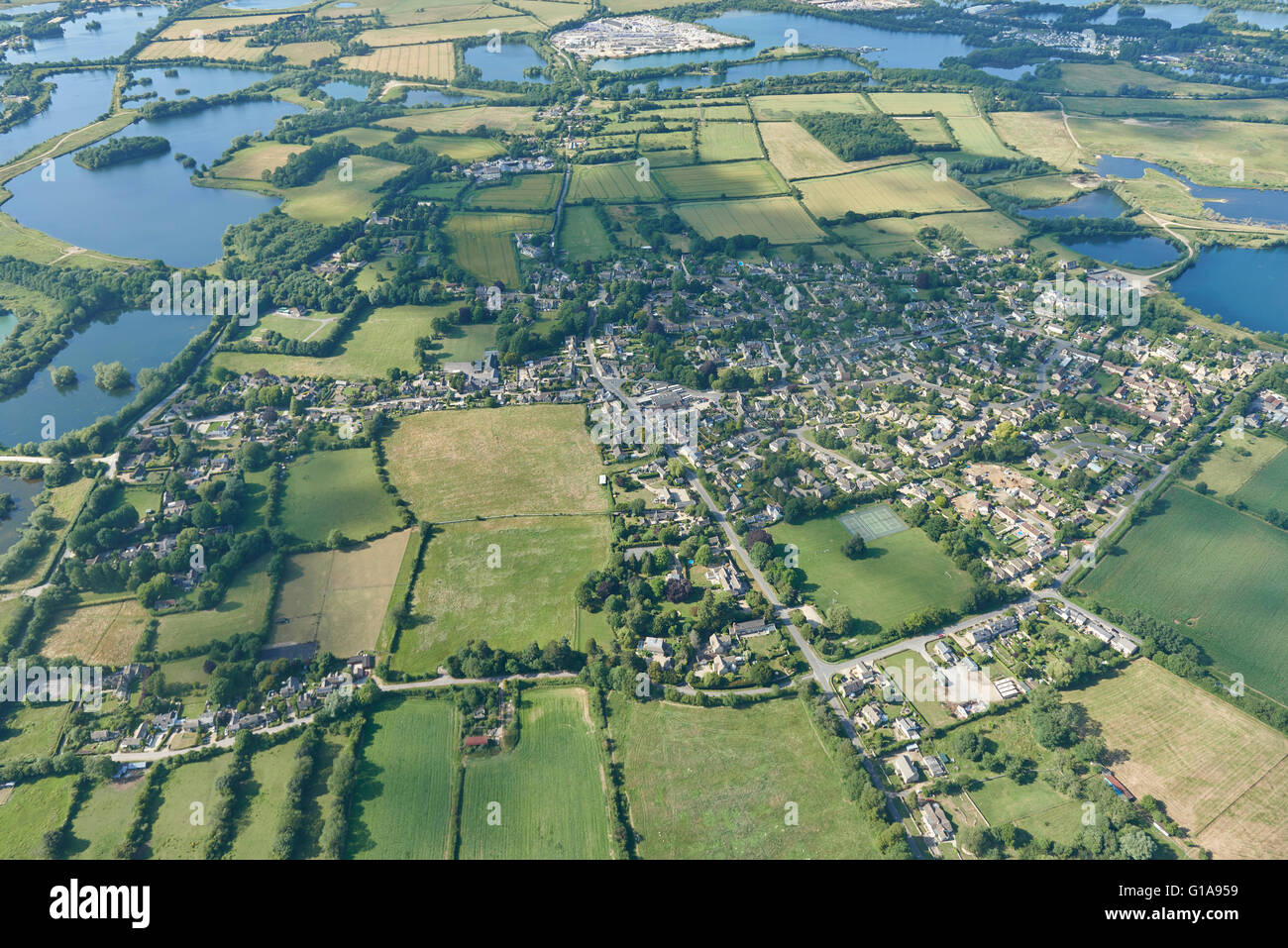 An aerial view of the Oxfordshire village of Ashton Keynes Stock Photo ...