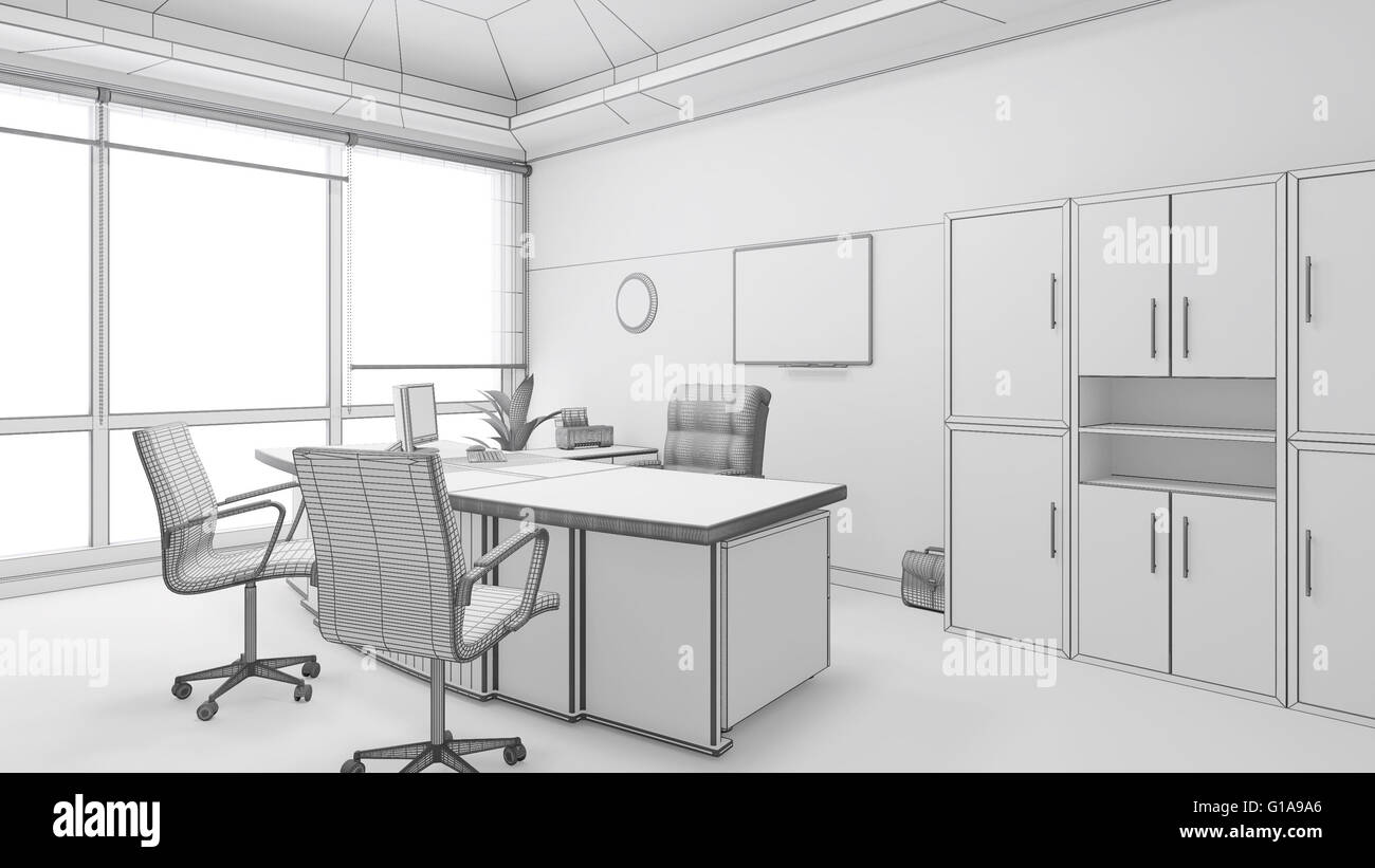 3D Interior rendering of an office Stock Photo - Alamy