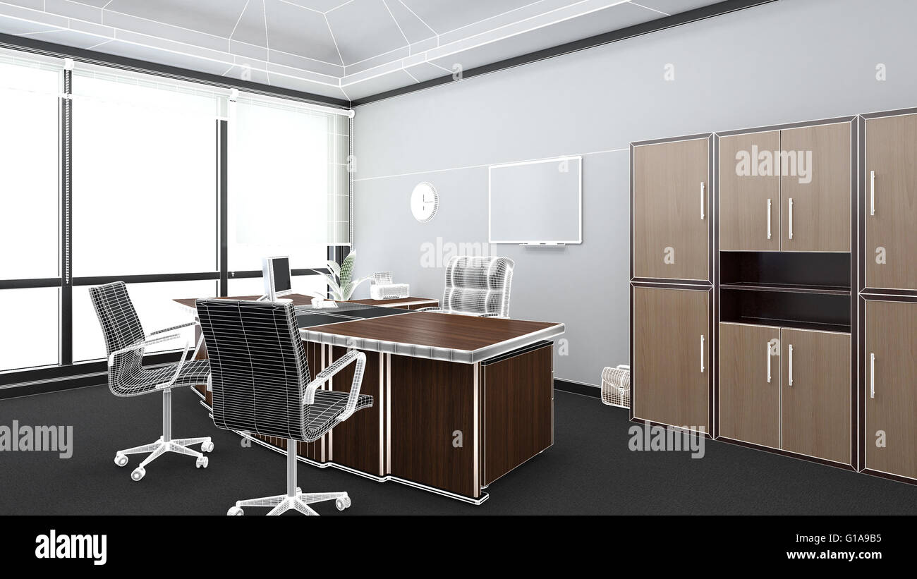 3D Interior rendering of an office Stock Photo - Alamy