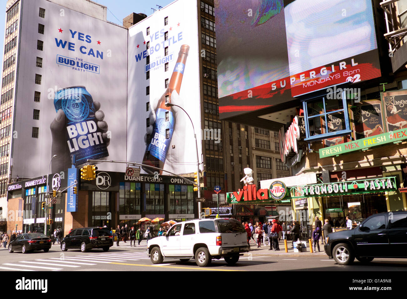 42nd Street and 8th Avenues in Manhattan with giant billboards with ...