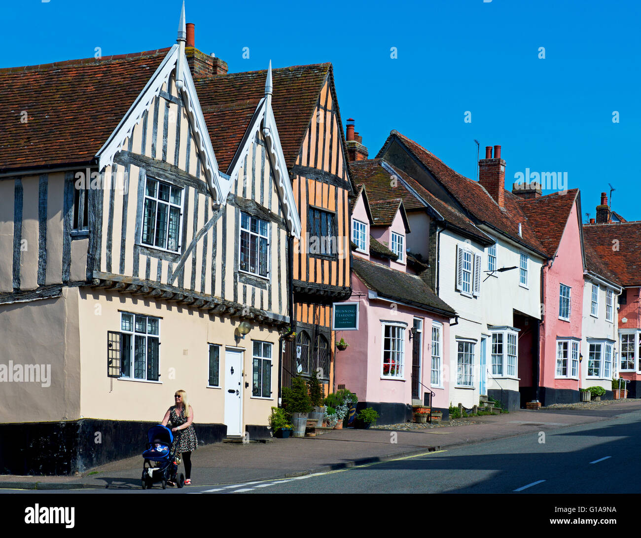 Half-timbered houses in the village of Lavenham, Suffolk, England UK ...
