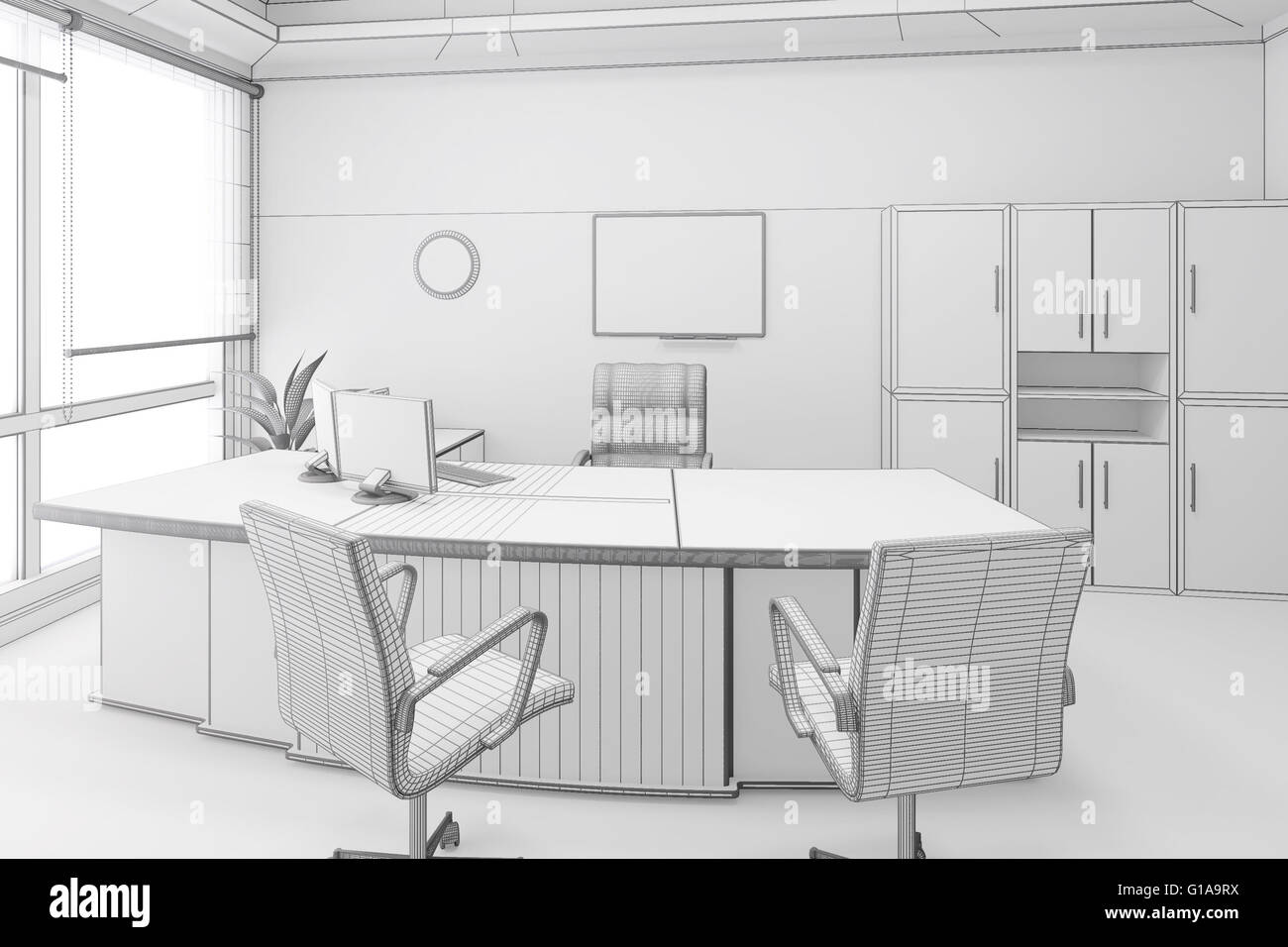 3D Interior rendering of an office Stock Photo - Alamy