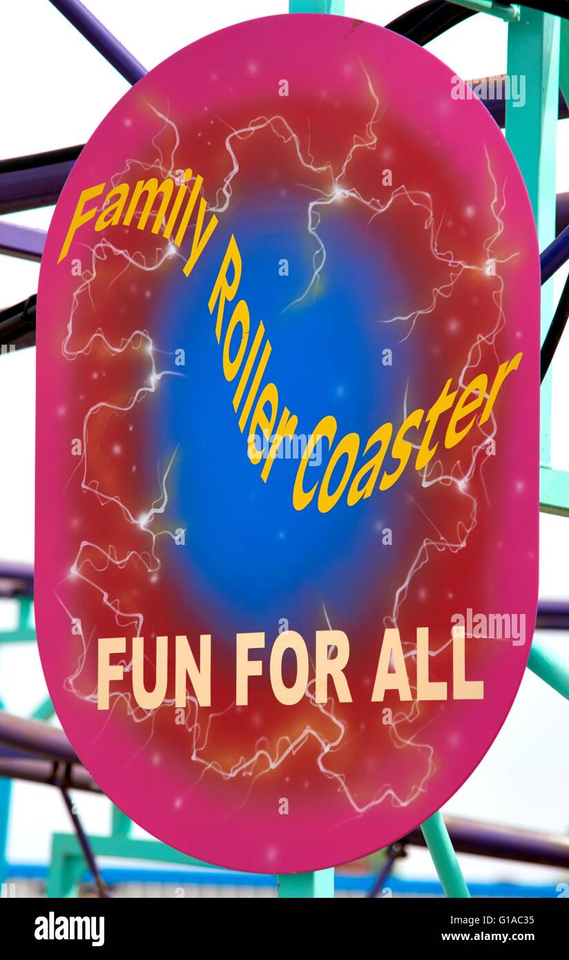 Family roller coaster sign fun for all Stock Photo - Alamy