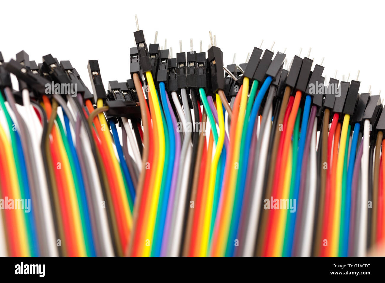 multicolored electrical wires closeup on a white background Stock Photo ...
