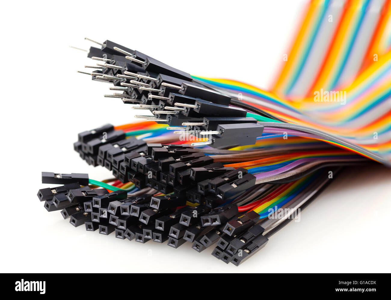 multicolored electrical wires closeup on a white background Stock Photo ...