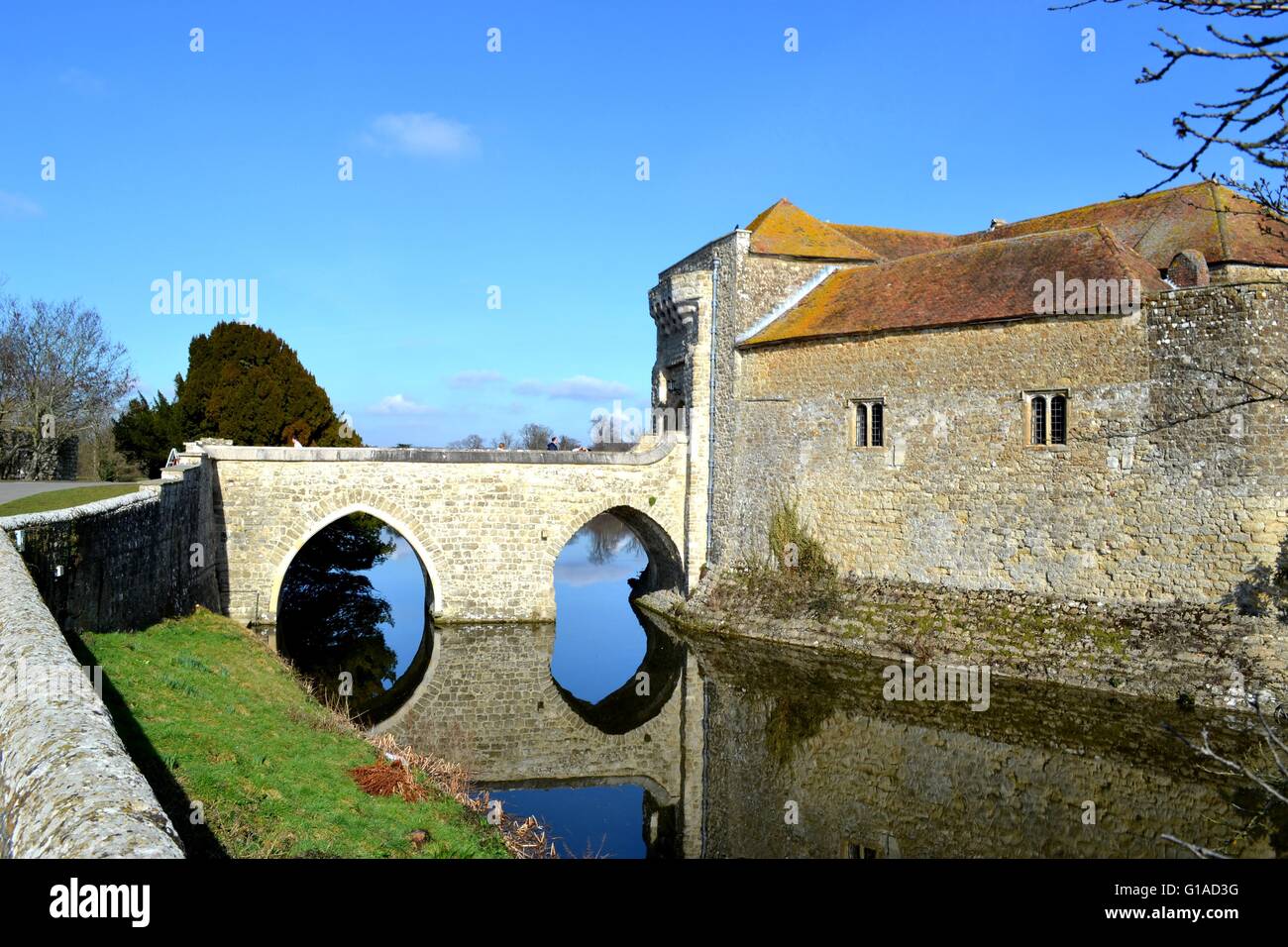 Castle bridge over moat Stock Photo - Alamy