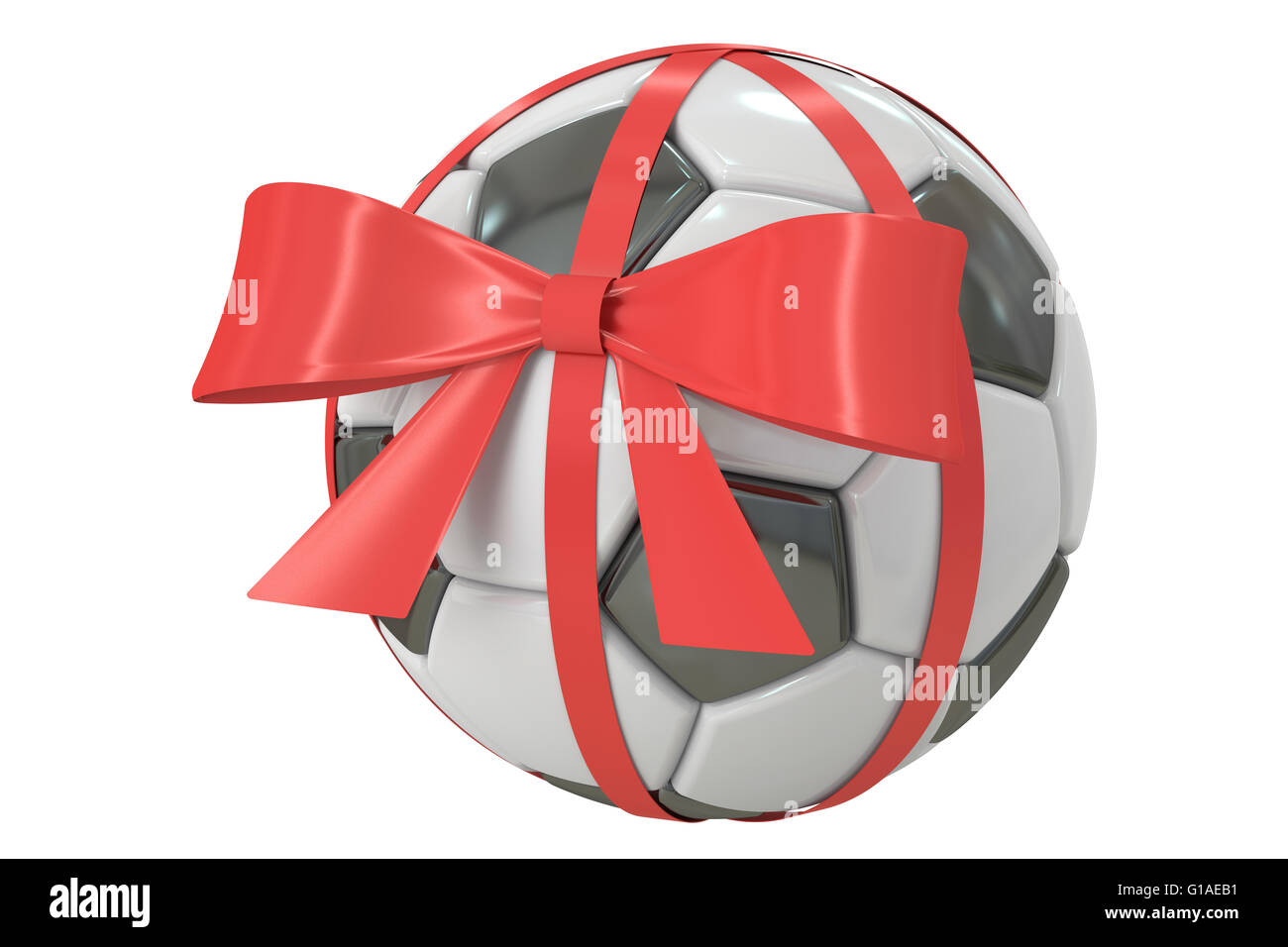 soccer ball with bow and ribbon, gift concept. 3D rendering isolated on ...