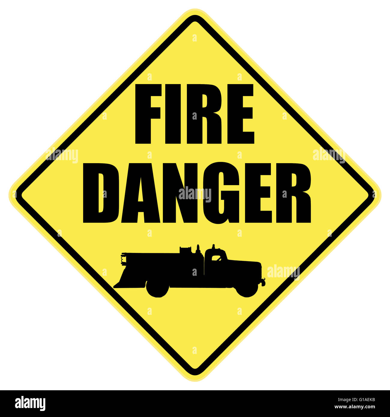 Fire danger warning sign with fire truck silhouette Stock Photo - Alamy