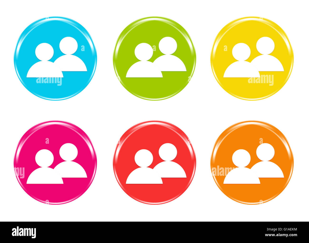 Set of rounded colorful buttons with people symbol in blue, green ...