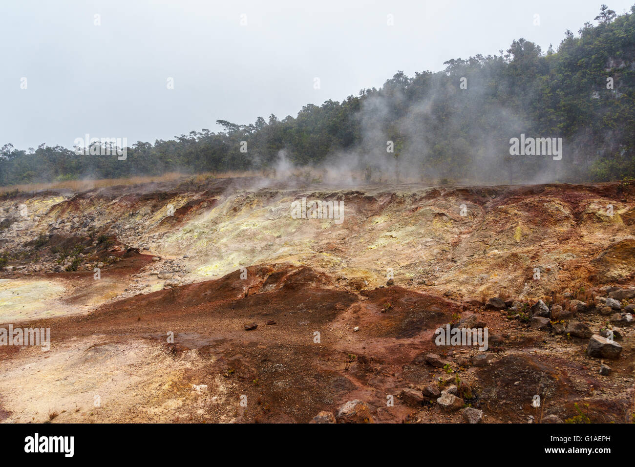 Steam coming up from the ground at Hawaii Volcanoes National Park Stock ...