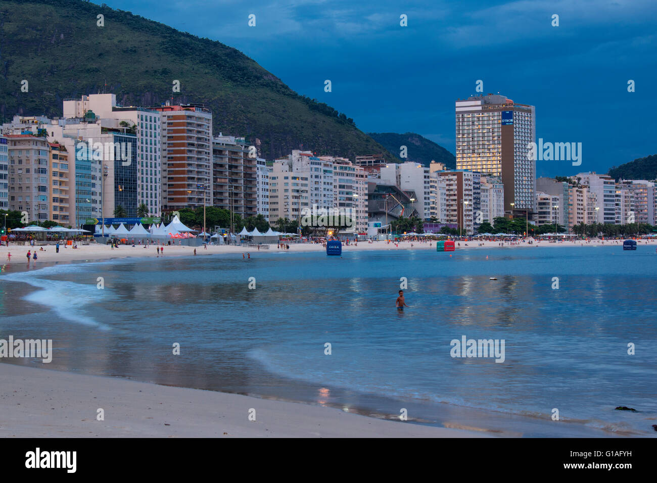 Copacabana beach at night in Rio de Janeiro, Brazil Stock Photo - Alamy