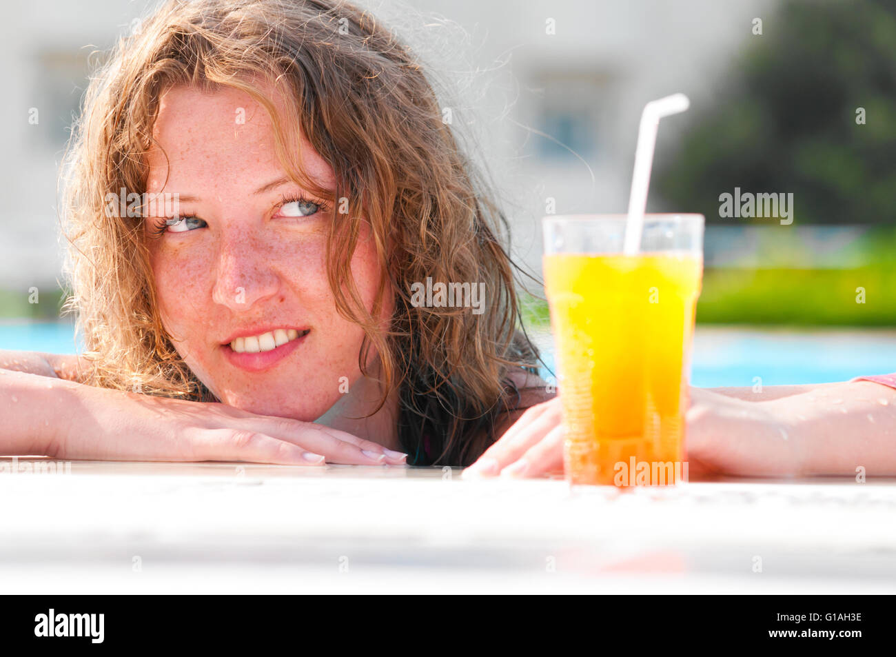 woman at poolside Stock Photo - Alamy