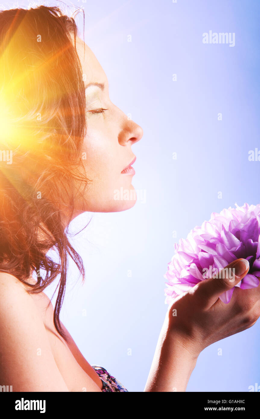 woman with big flower Stock Photo - Alamy