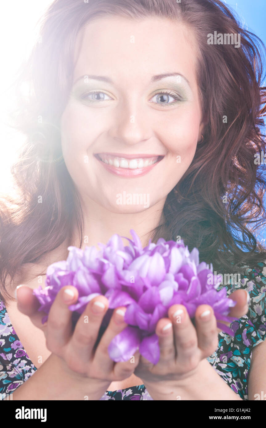 woman with flower Stock Photo - Alamy