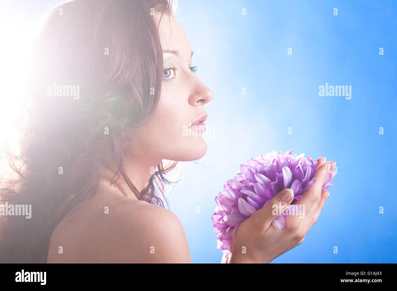 woman with flower Stock Photo - Alamy