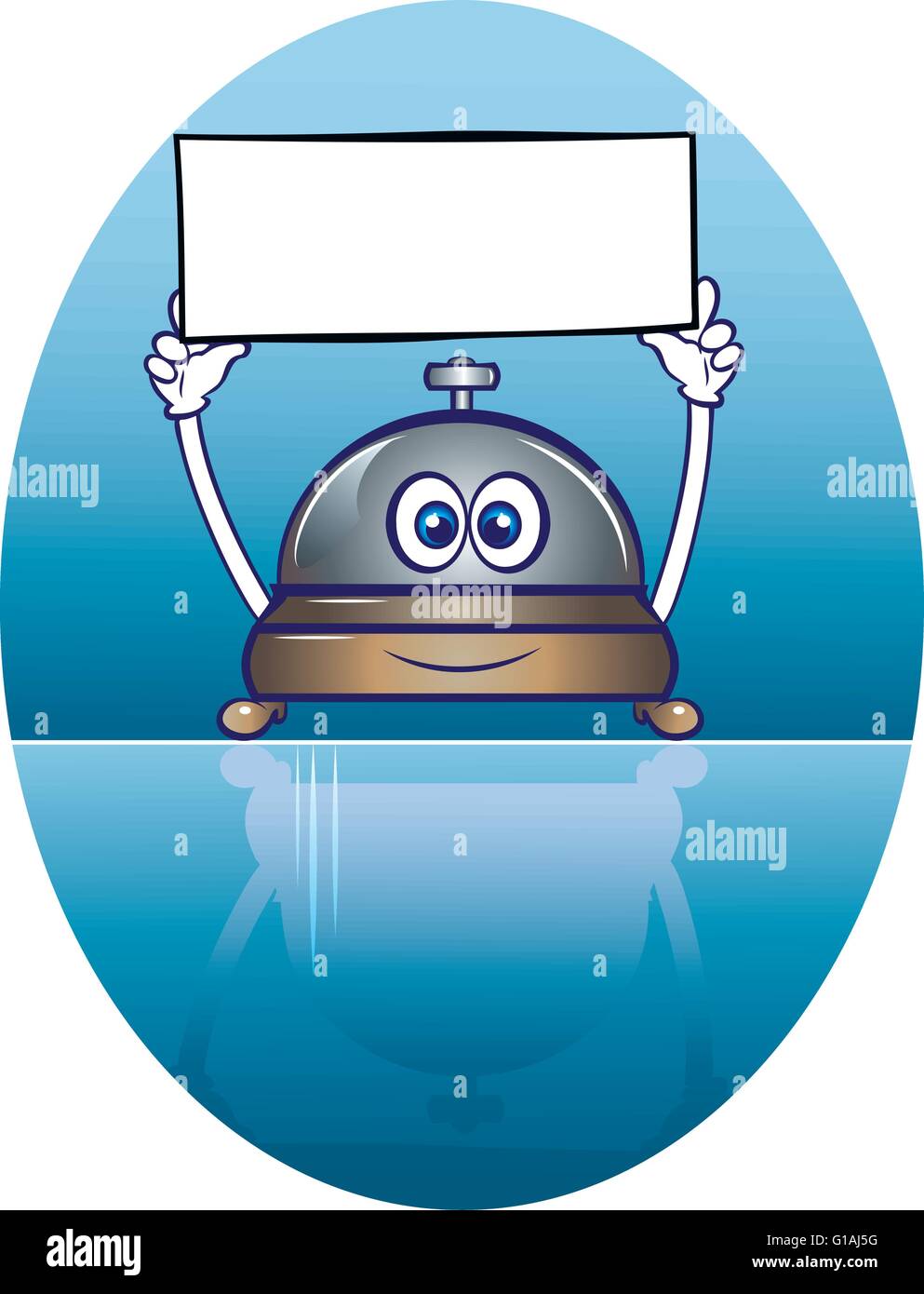 vector illustration of a cute service bell character holding a blank ...