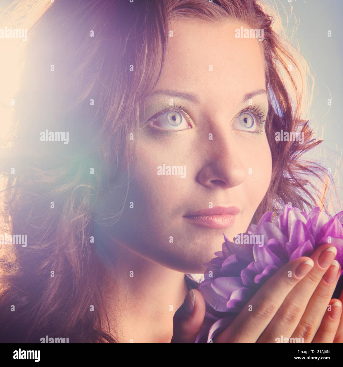 woman with flower Stock Photo - Alamy
