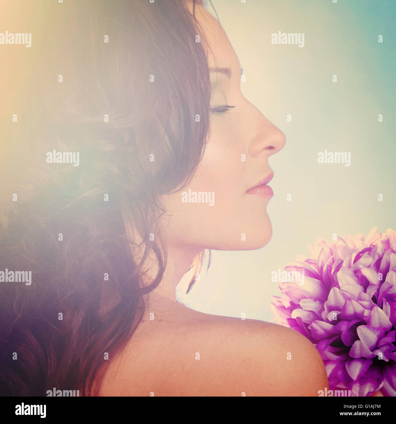 woman with flower Stock Photo - Alamy