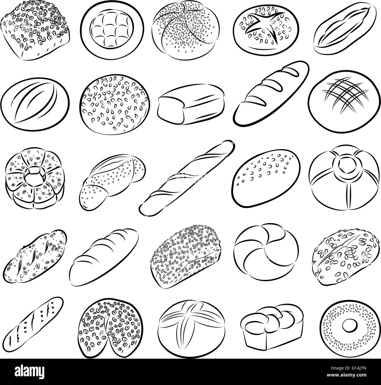 vector collection of breads in line art mode Stock Vector Image & Art ...