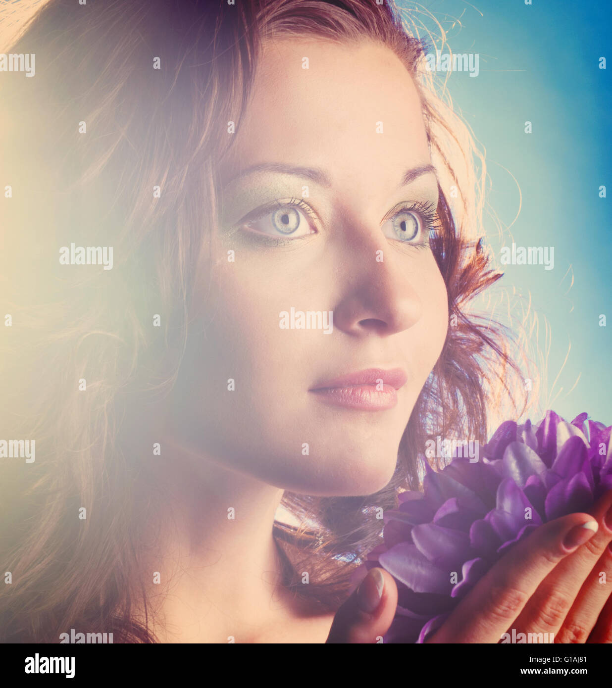 woman with flower Stock Photo - Alamy