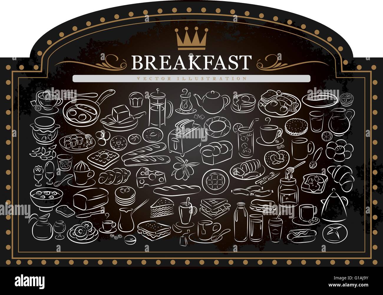 vector illustration of breakfast graphic elements on blackboard Stock ...