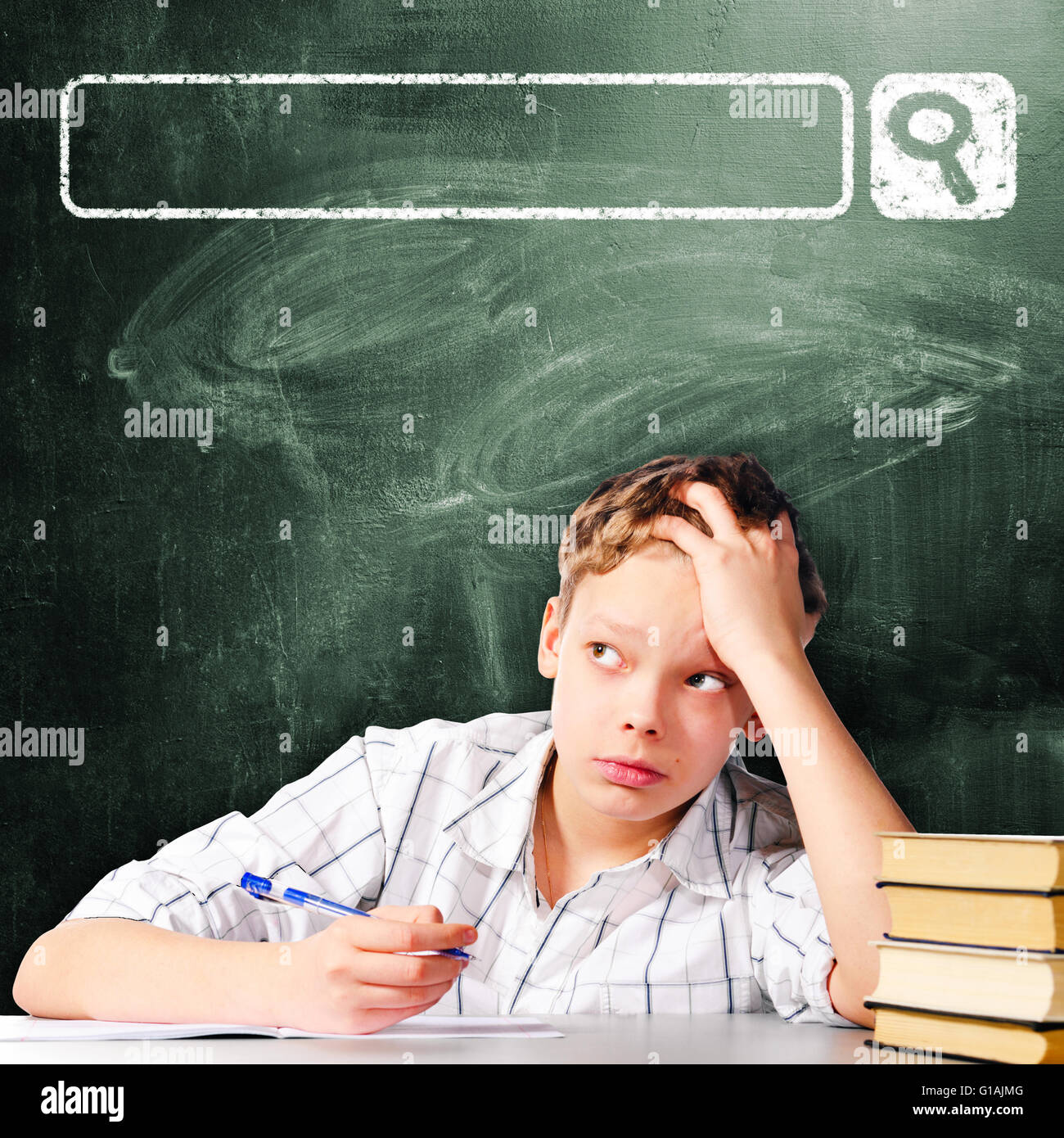 tired school boy Stock Photo - Alamy