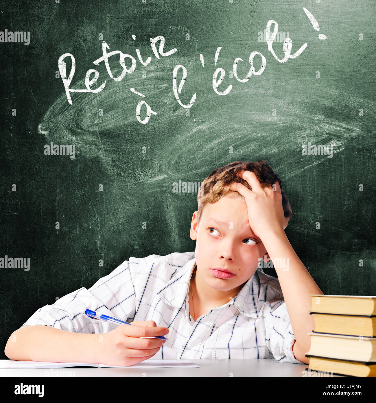 sad school boy Stock Photo - Alamy