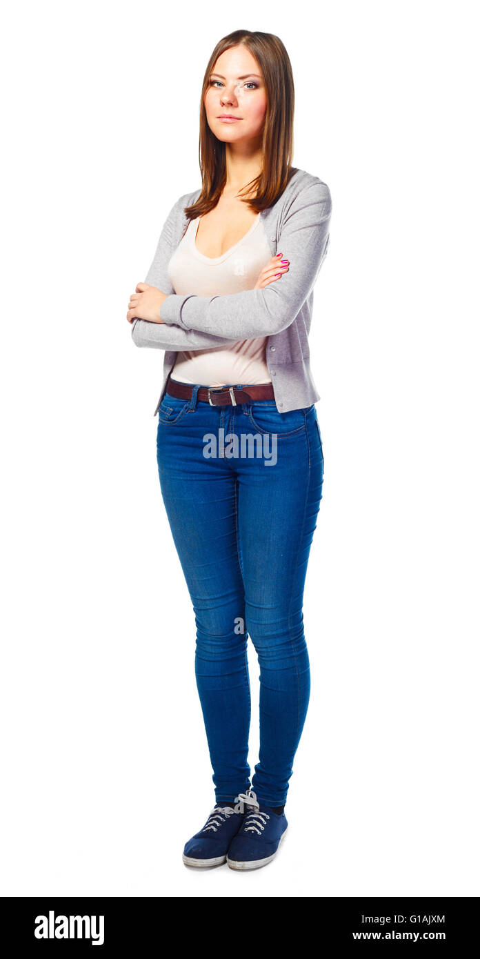 Beautiful woman standing blue Cut Out Stock Images & Pictures - Alamy