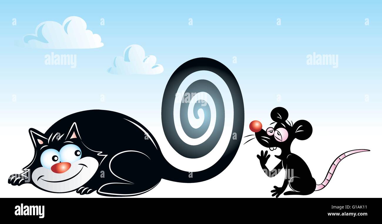 vector illustration of black cat hypnotizing black mouse Stock Vector ...