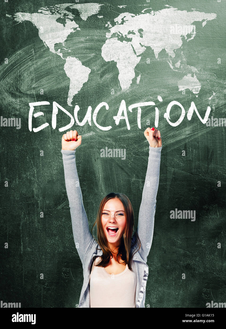 excited student woman Stock Photo - Alamy
