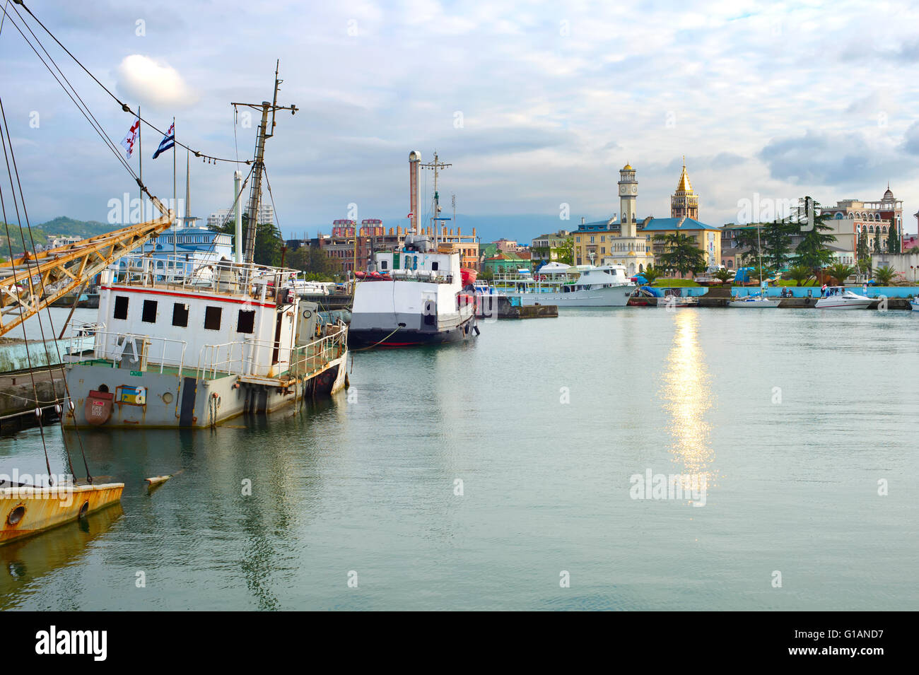 Batumi Sea Port with old and modern boats. Georgian Republic Stock ...