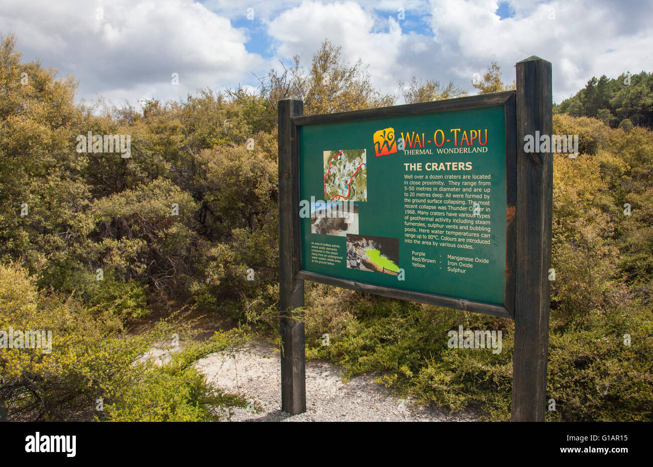 Sign for Wai-O-Tapu Thermal Wonderland in Rotorua, New Zealand Stock ...