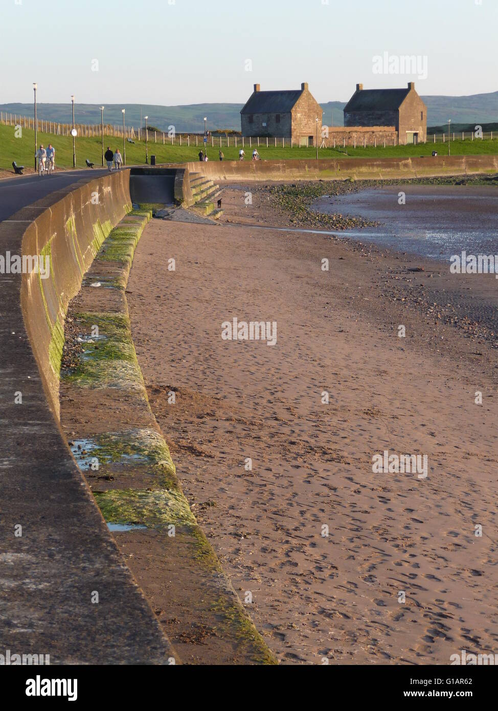 Prestwick esplanade, Ayrshire on a sunny spring evening with local ...