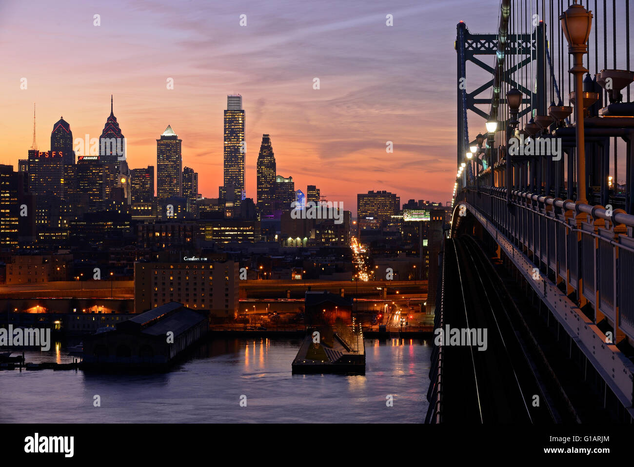 Philadelphia Skyline - Ben Franklin Bridge Stock Photo - Alamy