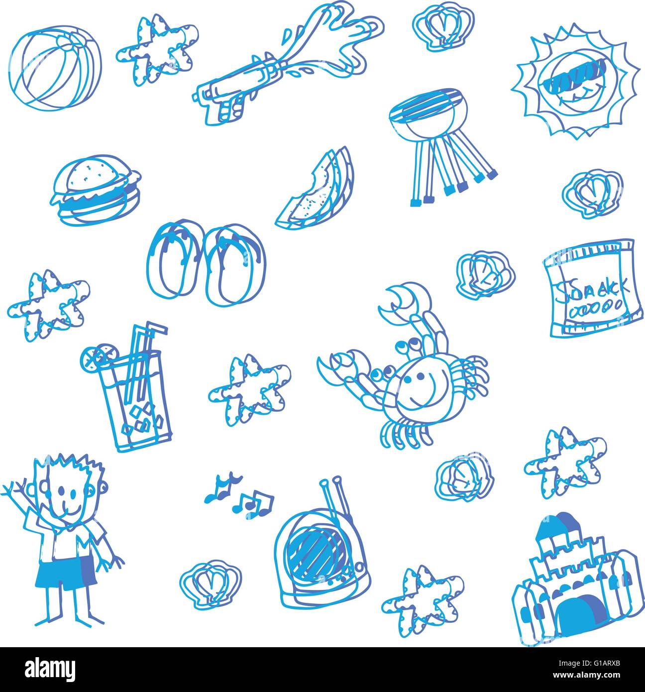 Blue beach doodle art Stock Vector Image & Art - Alamy