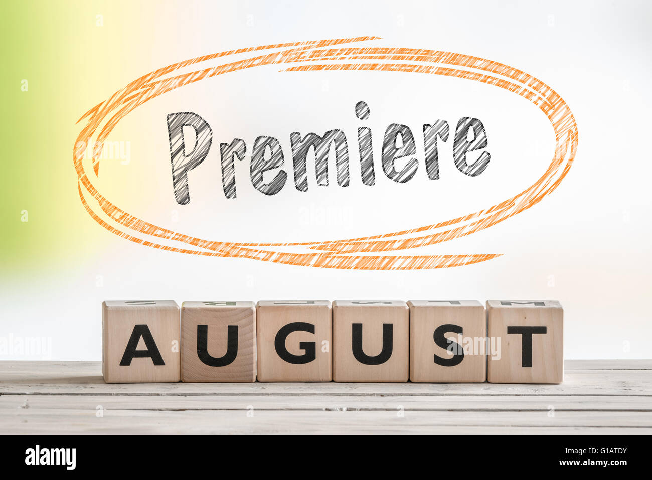 August premiere sign made of wood on a scene Stock Photo - Alamy