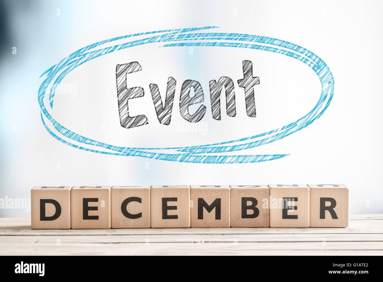 December event sign on a stage made of wood Stock Photo - Alamy