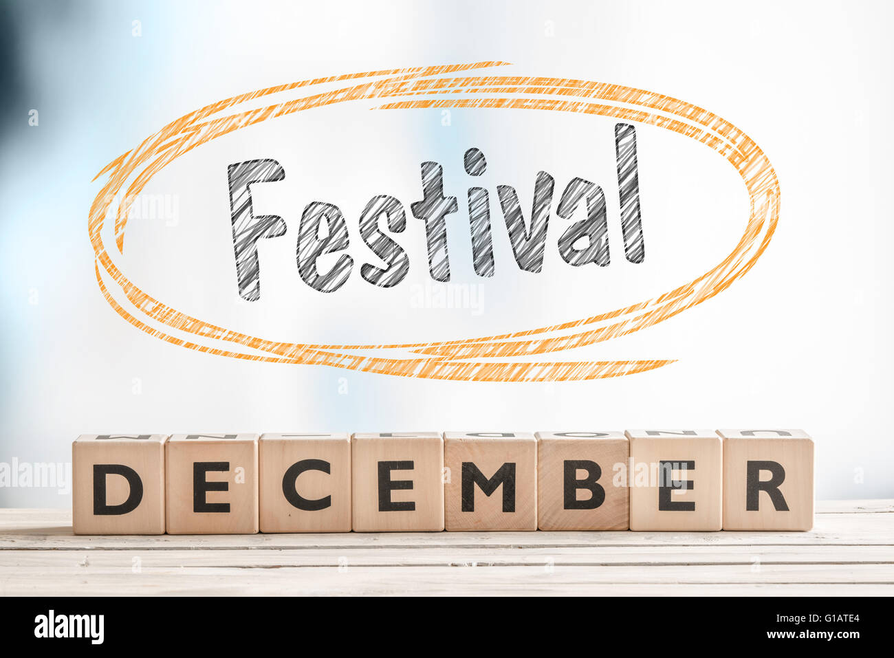 December festival sign on a stage made of wood Stock Photo - Alamy