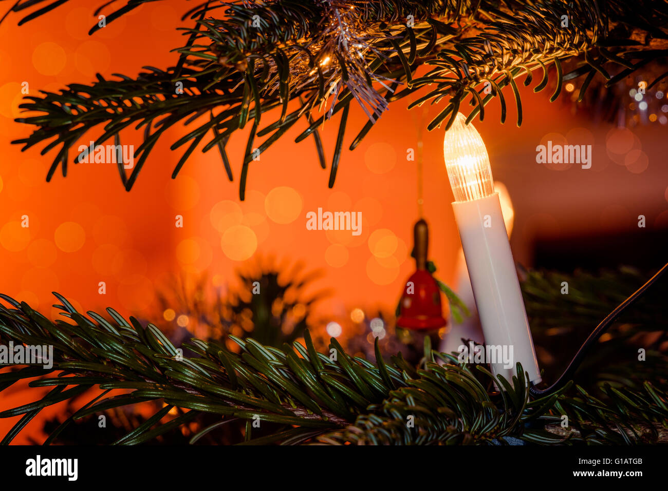 Christmas lights on a decorated pine tree Stock Photo - Alamy