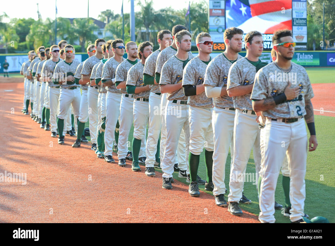 MAY 10, 2016: The Tulane bench stands during the National Anthem before ...