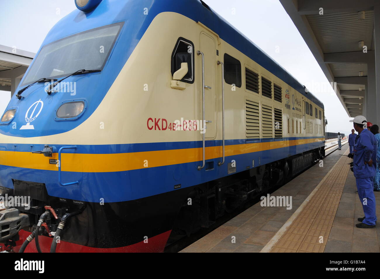 Abuja. 12th May, 2016. A train is seen at the station platform in Abuja ...