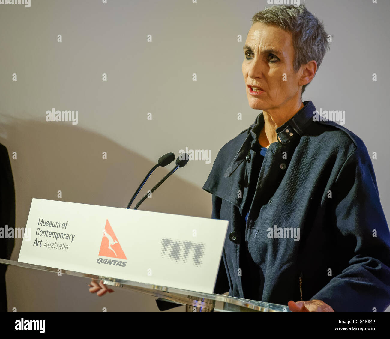 Sydney, Australia. 13th May, 2016. Artist Susan Norrie speaks at the ...