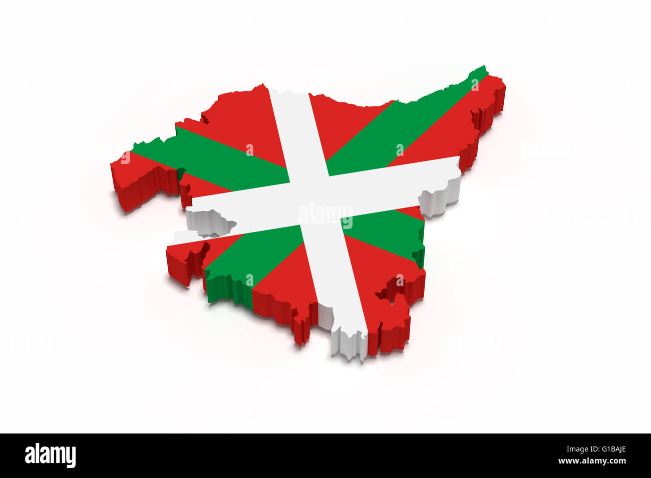 3d rendering of map of Basque Country with flag on white background ...